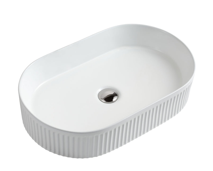 Cora 58 Counter-Top Fluted Oval Basin - Gloss White – Mercio